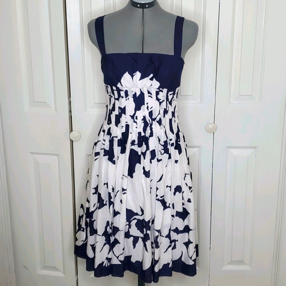 Suzi Chin For Maggy Blue & White Sleeveless Dress - Gem
